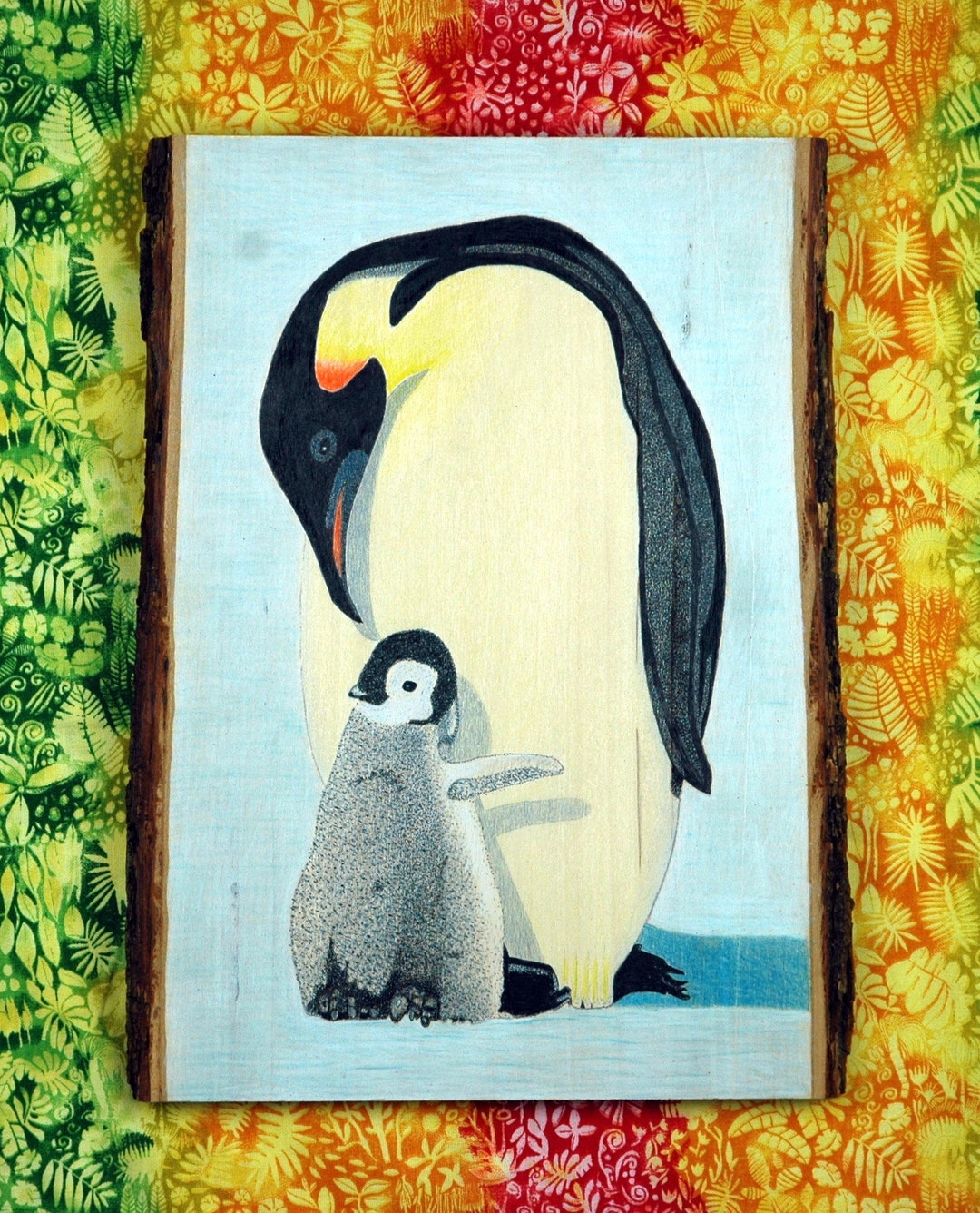 Emperor Penguin With Baby Pen and Ink Drawing - Etsy