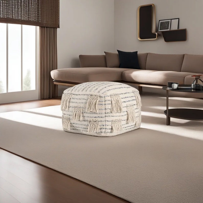 16 Wide Round Pouf Ottoman Boho Macrame Ottoman Vintage Footrest Stool ...