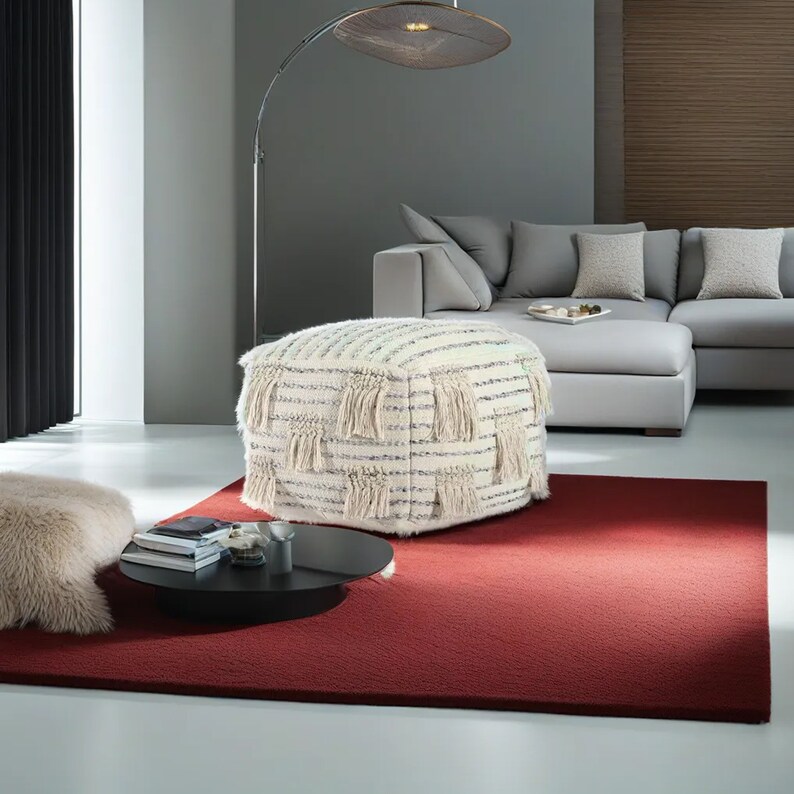 16 Wide Round Pouf Ottoman Boho Macrame Ottoman Vintage Footrest Stool ...
