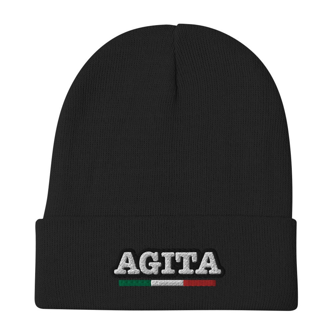 Agita - Premium Embroidered Beanie - Italian Themed Embroidered Hat ...