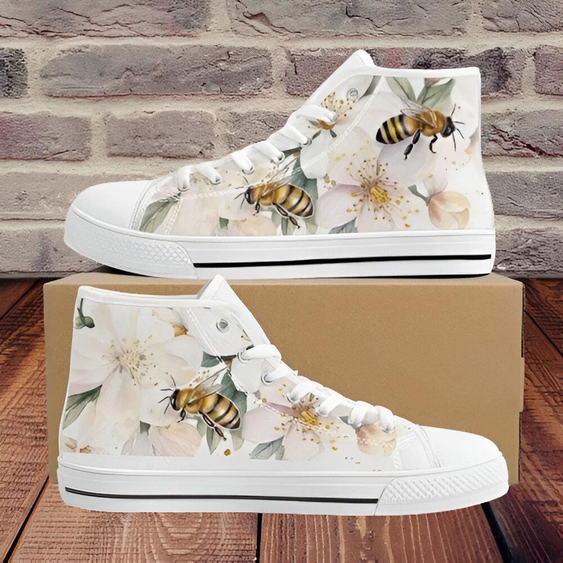 Floral Bee Sneakers Converse Style High Top Sneakers Vans Style ...