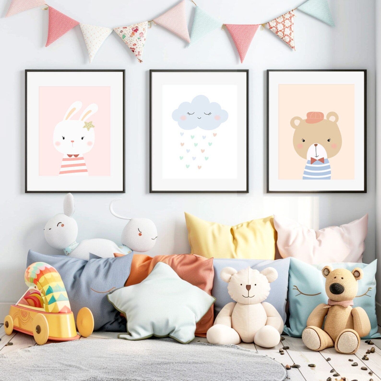 Sweet Baby Wall Art Set, Rabbit, Cloud, Bear Nursery Theme, Newborn ...
