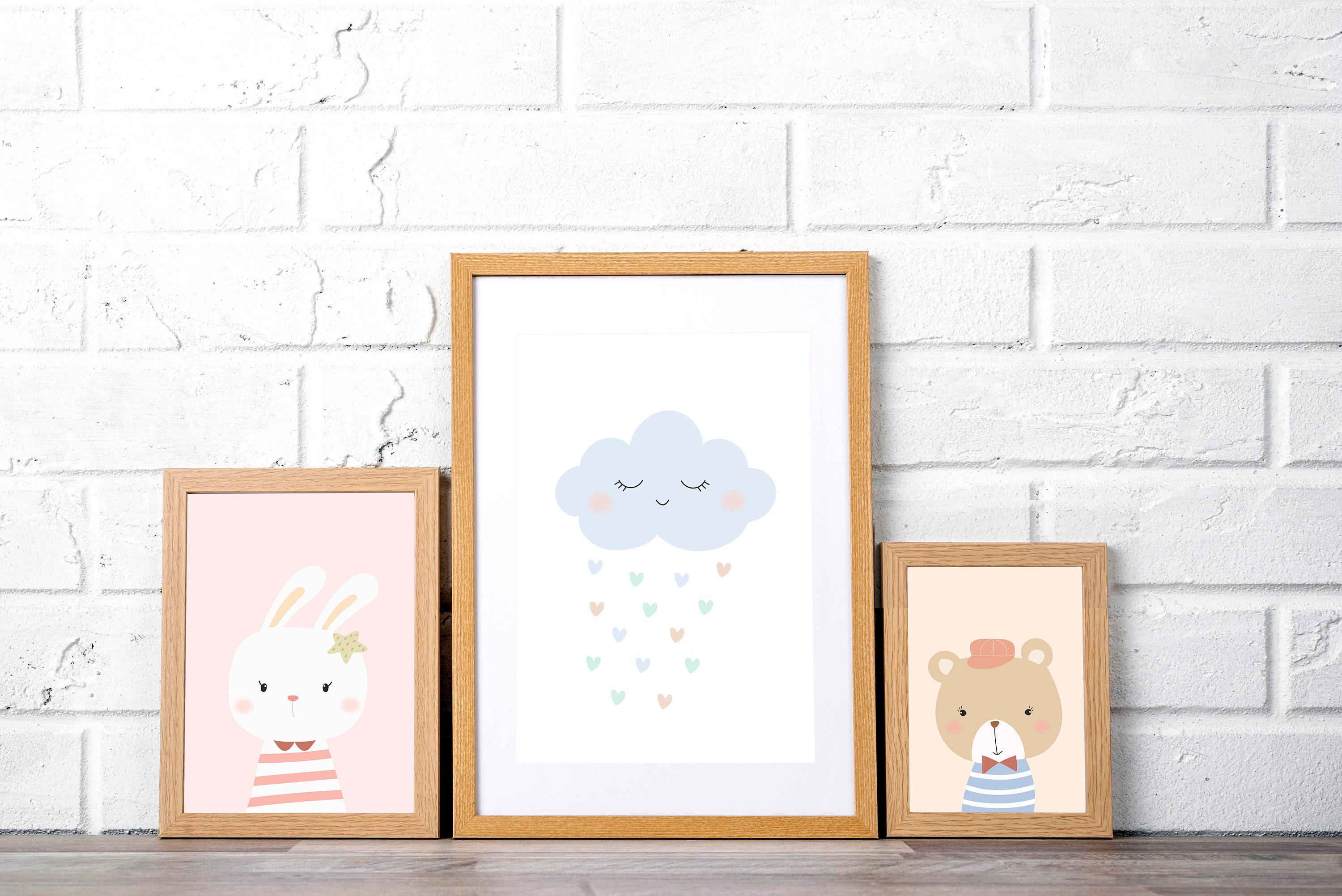 Sweet Baby Wall Art Set, Rabbit, Cloud, Bear Nursery Theme, Newborn ...