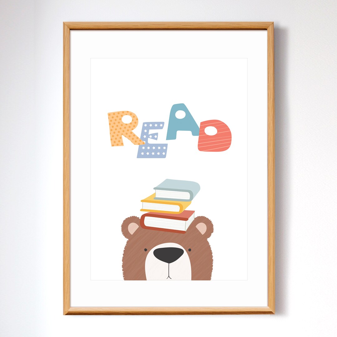 Bear Read Printable, Reading Print for Children, Playroom Wall Art ...