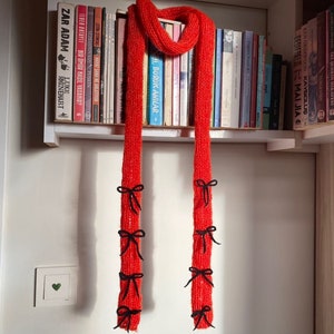 Handmade Bow Skinny Scarf, Knit Choker Scarf, Crochet Skinny Scarf ...