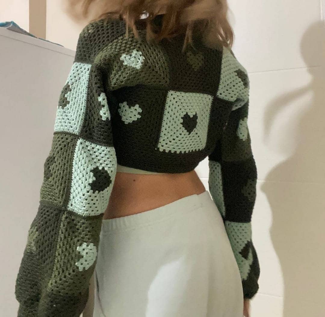 Handmade Heart Granny Square Jacket, Boho Clothing, Cropped Jacket ...