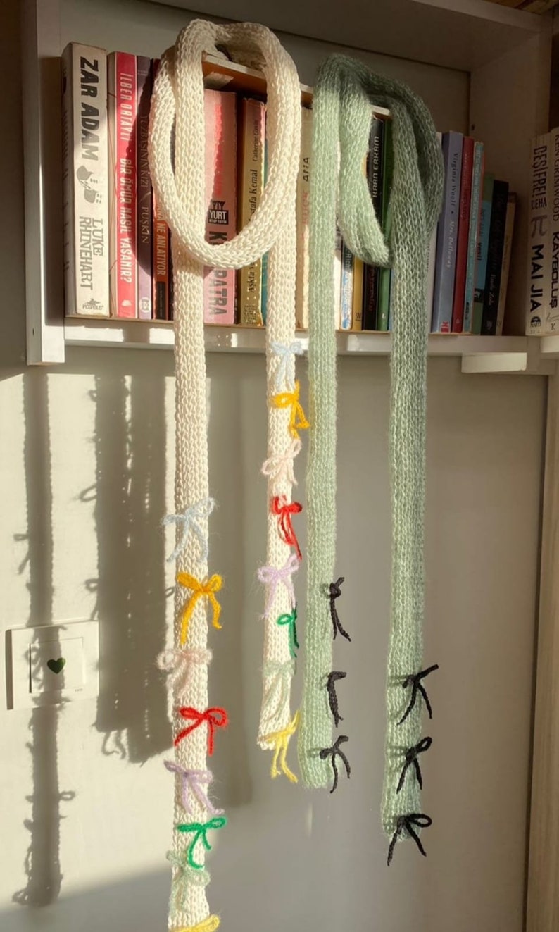 Handmade Bow Skinny Scarf, Knit Choker Scarf, Crochet Skinny Scarf ...