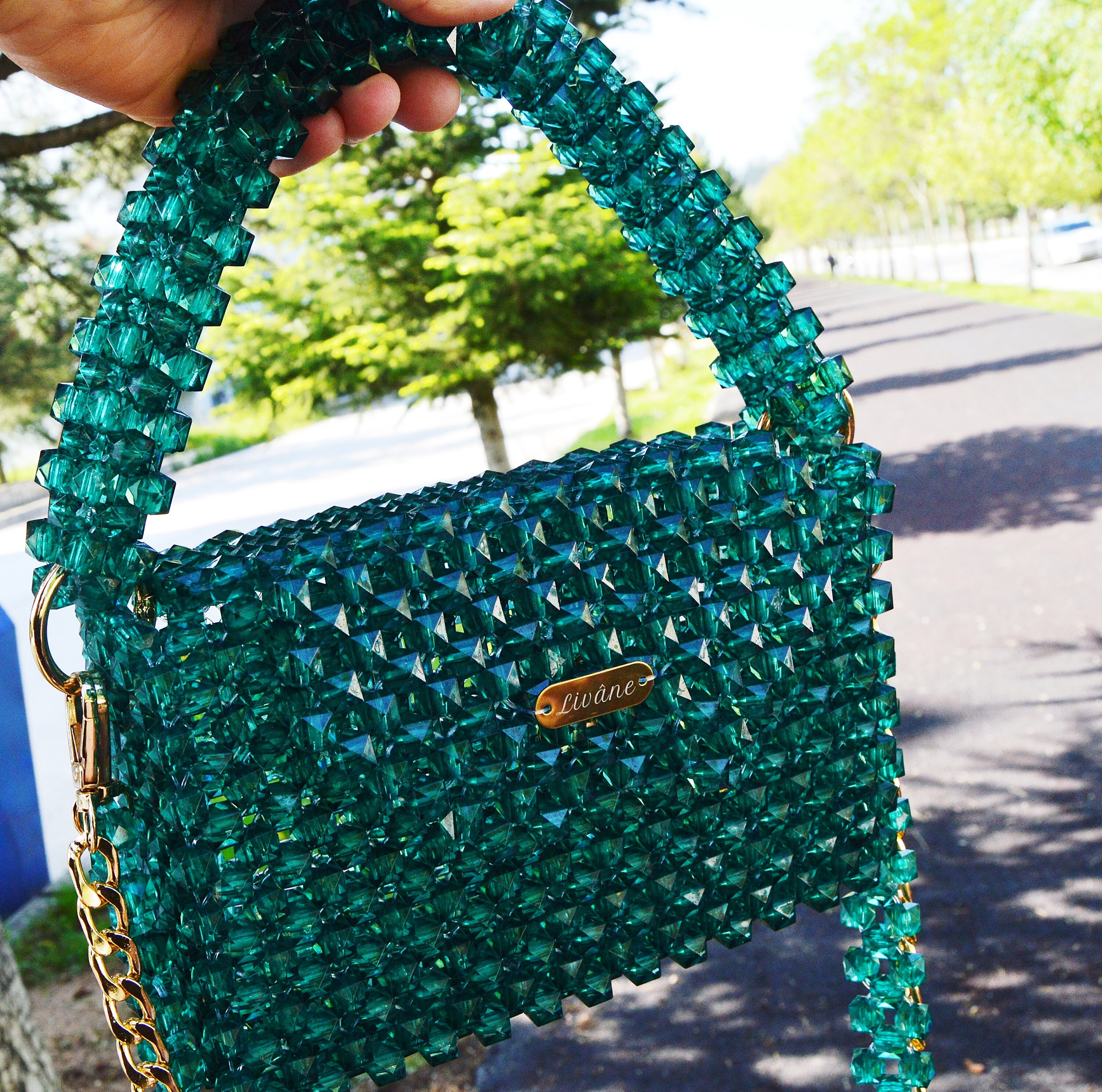 Emerald Green Cube Bead Bag - Etsy