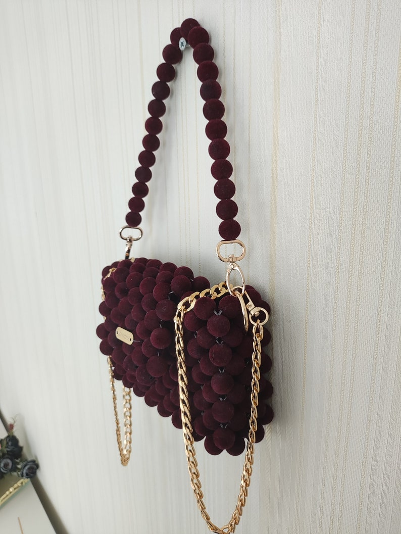 Burgundy Velvet Bead Bag - Etsy