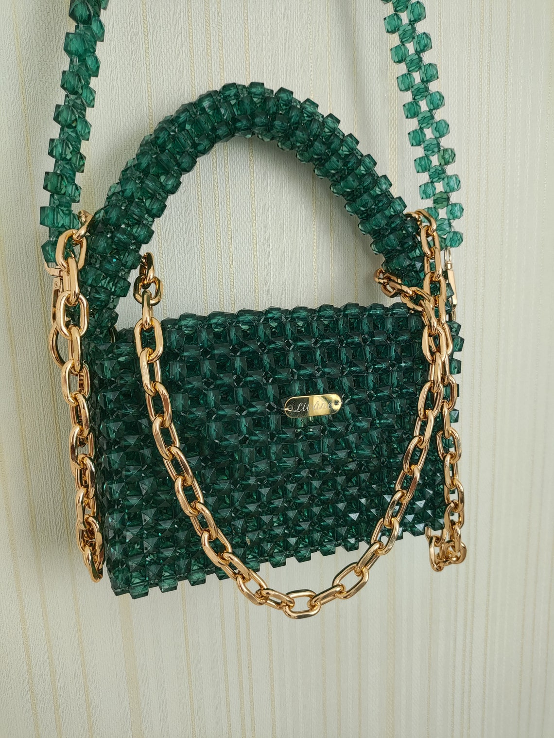 Emerald Green Cube Bead Bag - Etsy