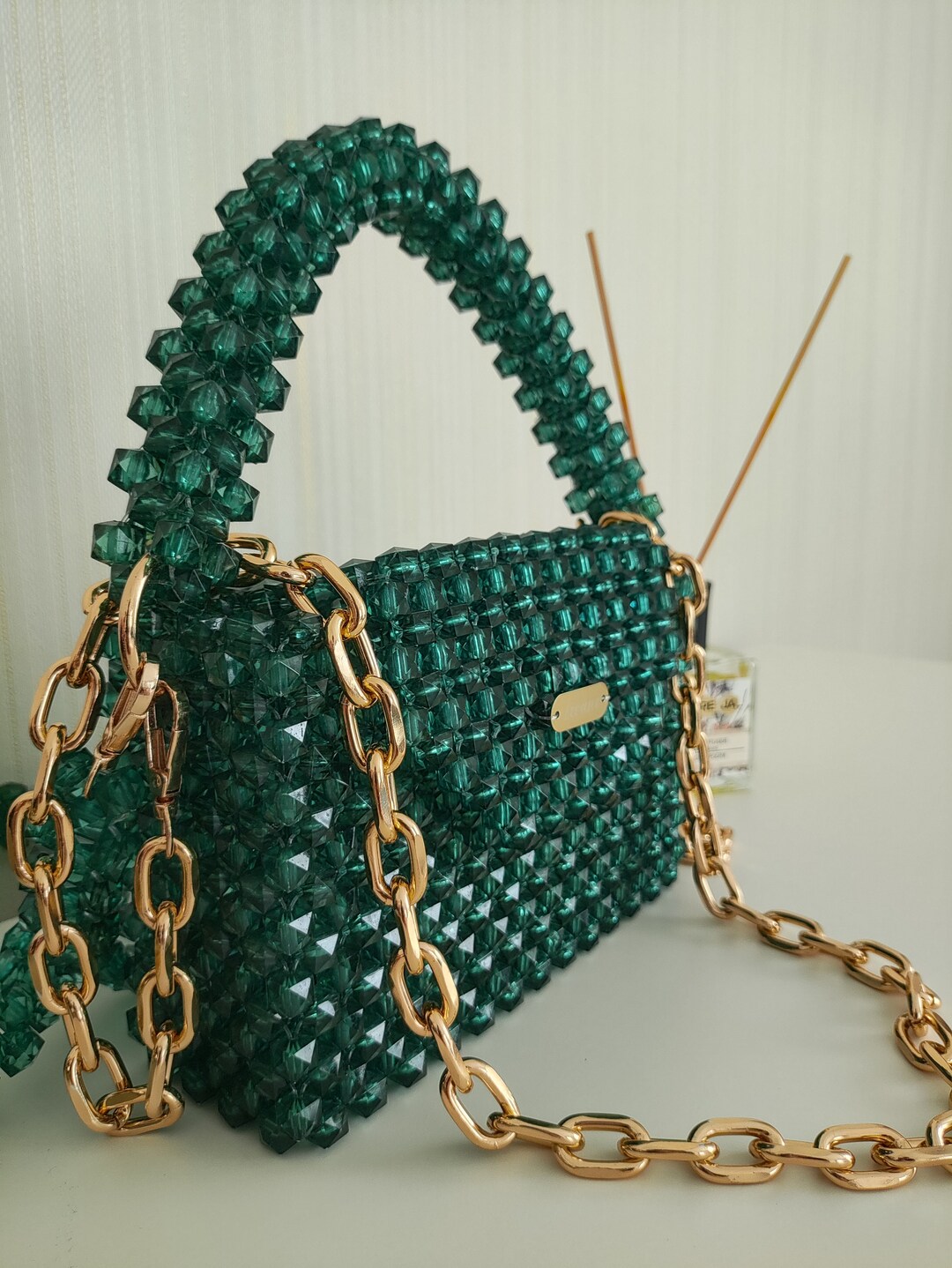 Emerald Green Cube Bead Bag - Etsy