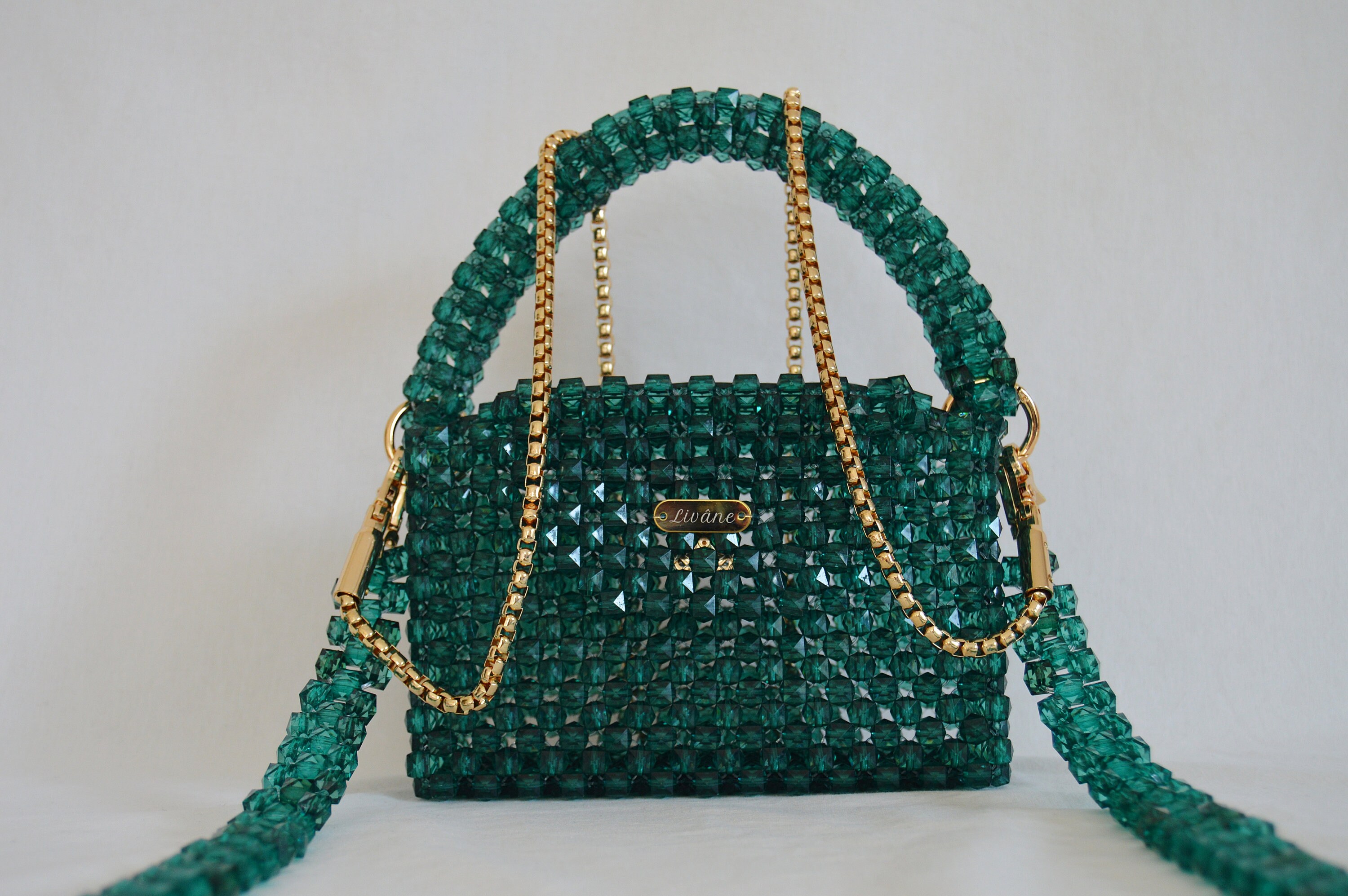 Emerald Green Cube Bead Bag - Etsy