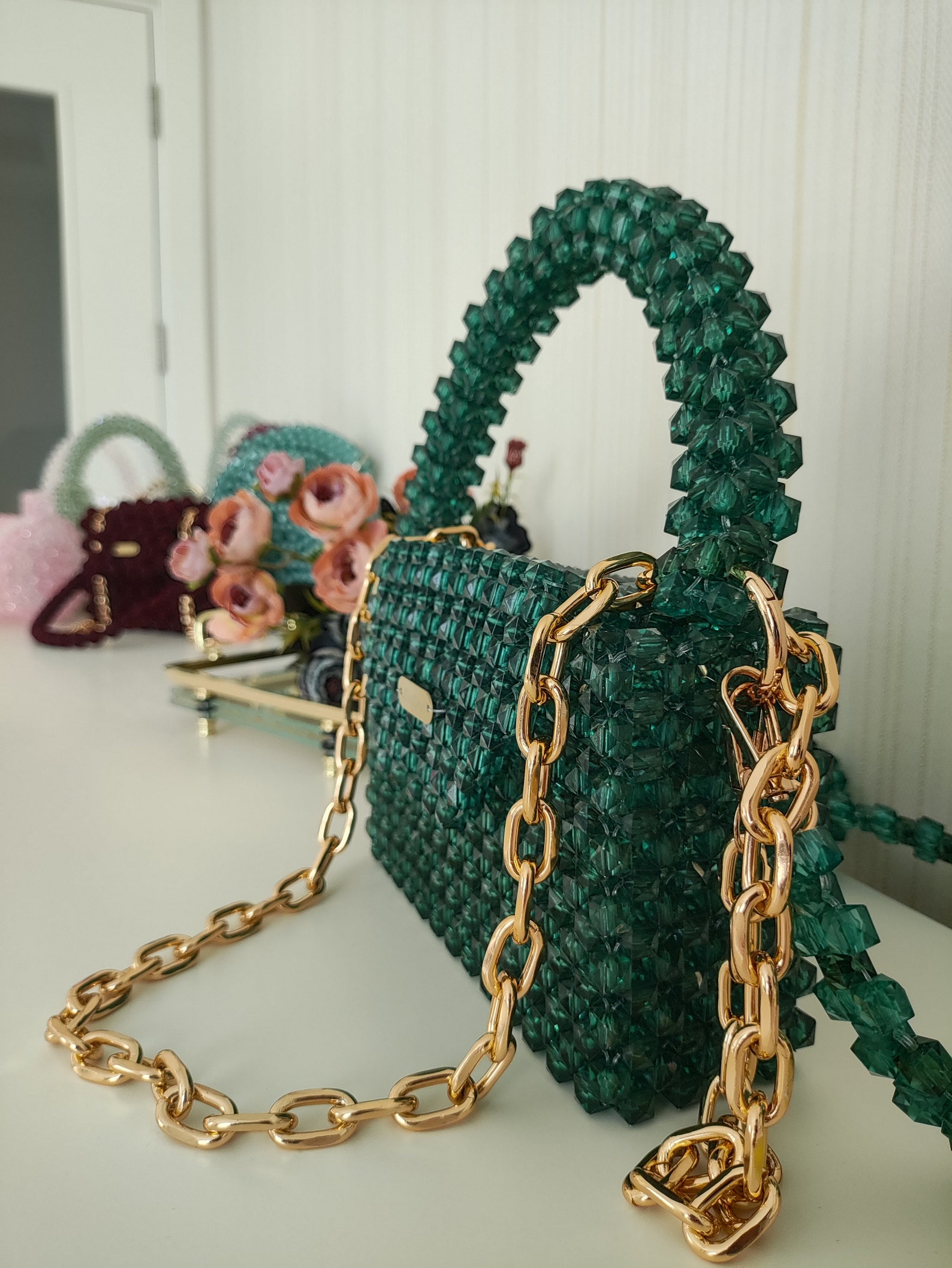 Emerald Green Cube Bead Bag - Etsy