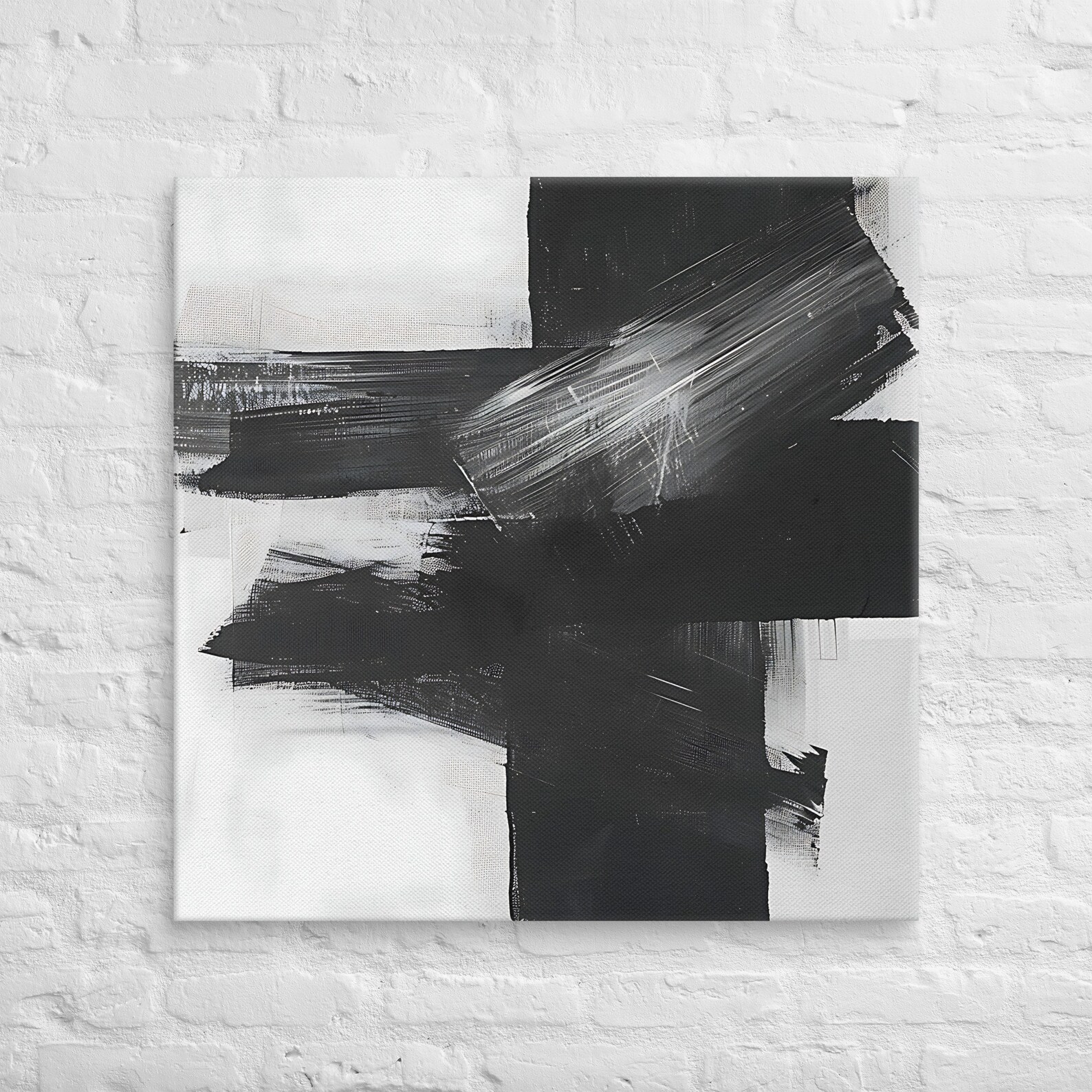 Minimalist Black and White Abstract Canvas Print Modern Monochrome Wall ...