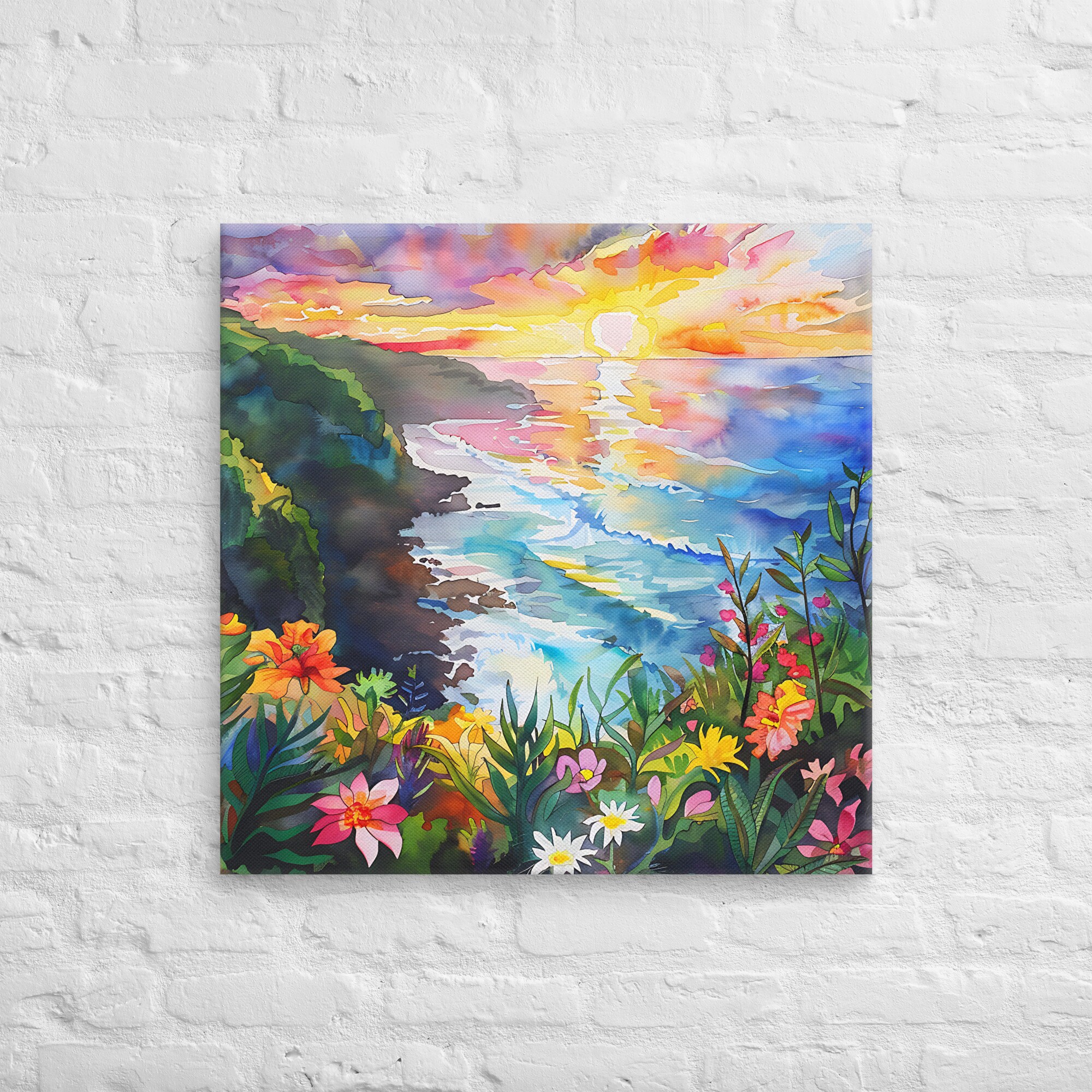 Watercolor Costa Rica Beach Canvas Print Scenic Tropical Paradise Wall ...