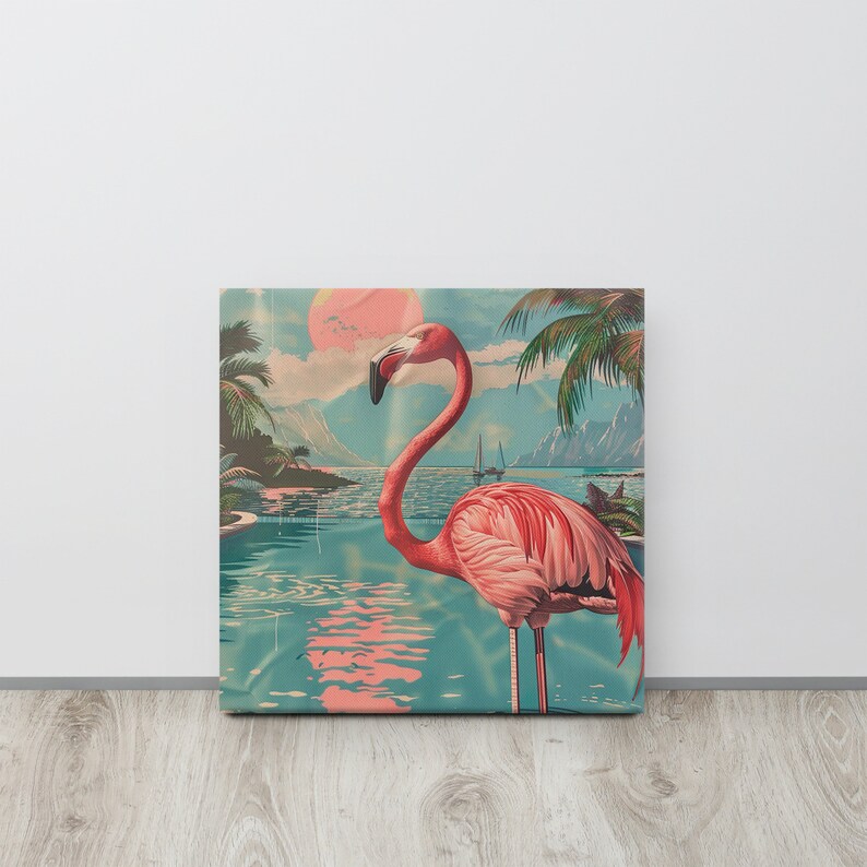 Vintage-inspired Retro Flamingo Canvas Photo - Etsy