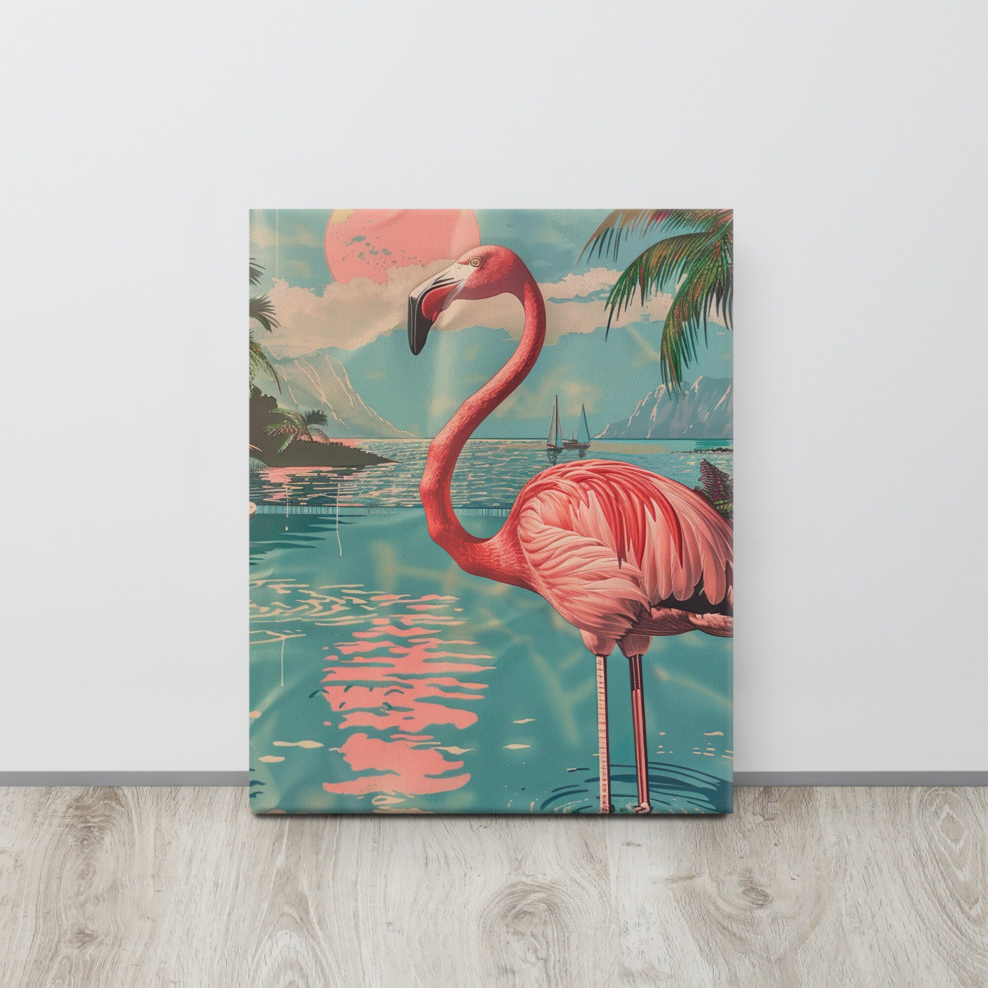 Vintage-inspired Retro Flamingo Canvas Photo - Etsy