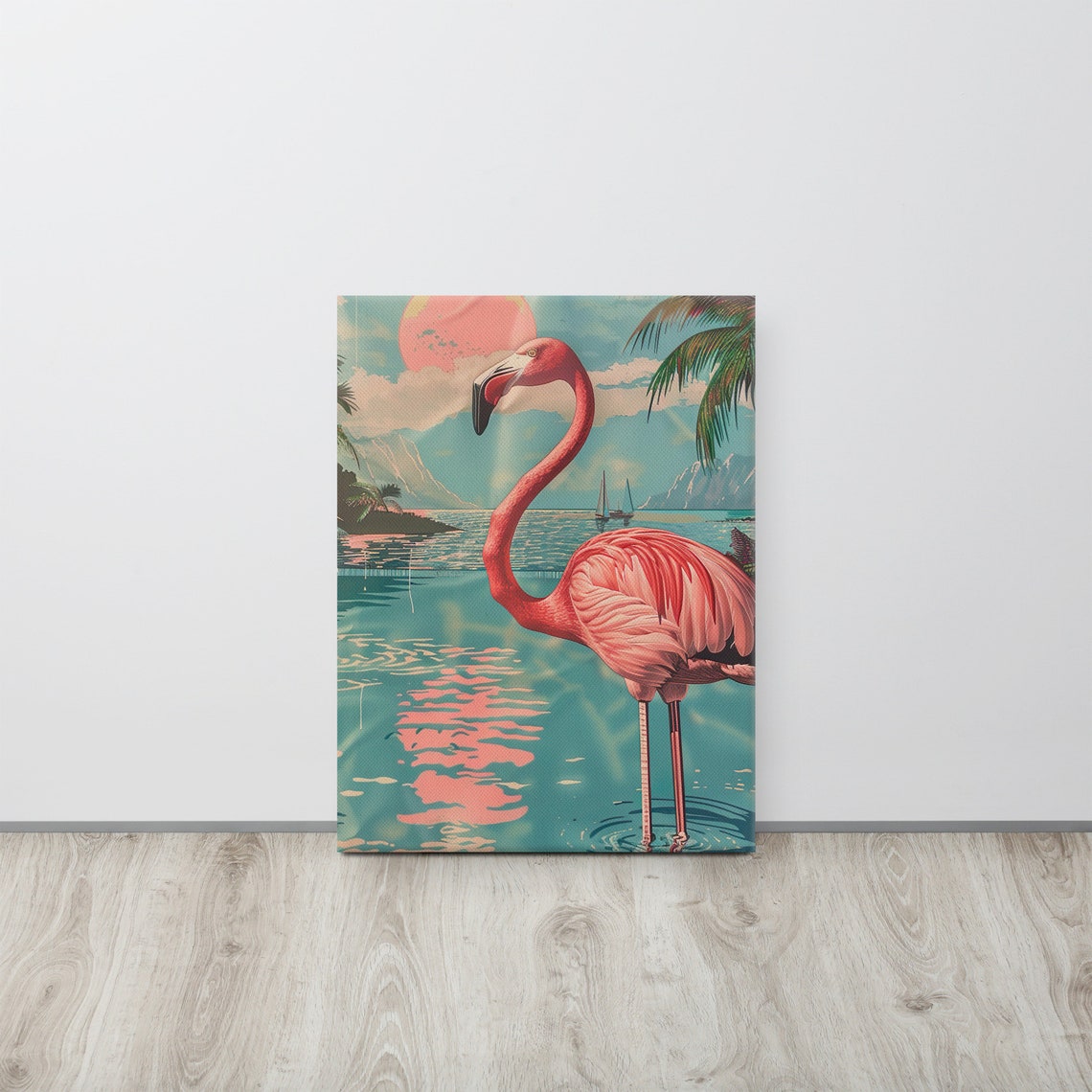 Vintage-inspired Retro Flamingo Canvas Photo - Etsy