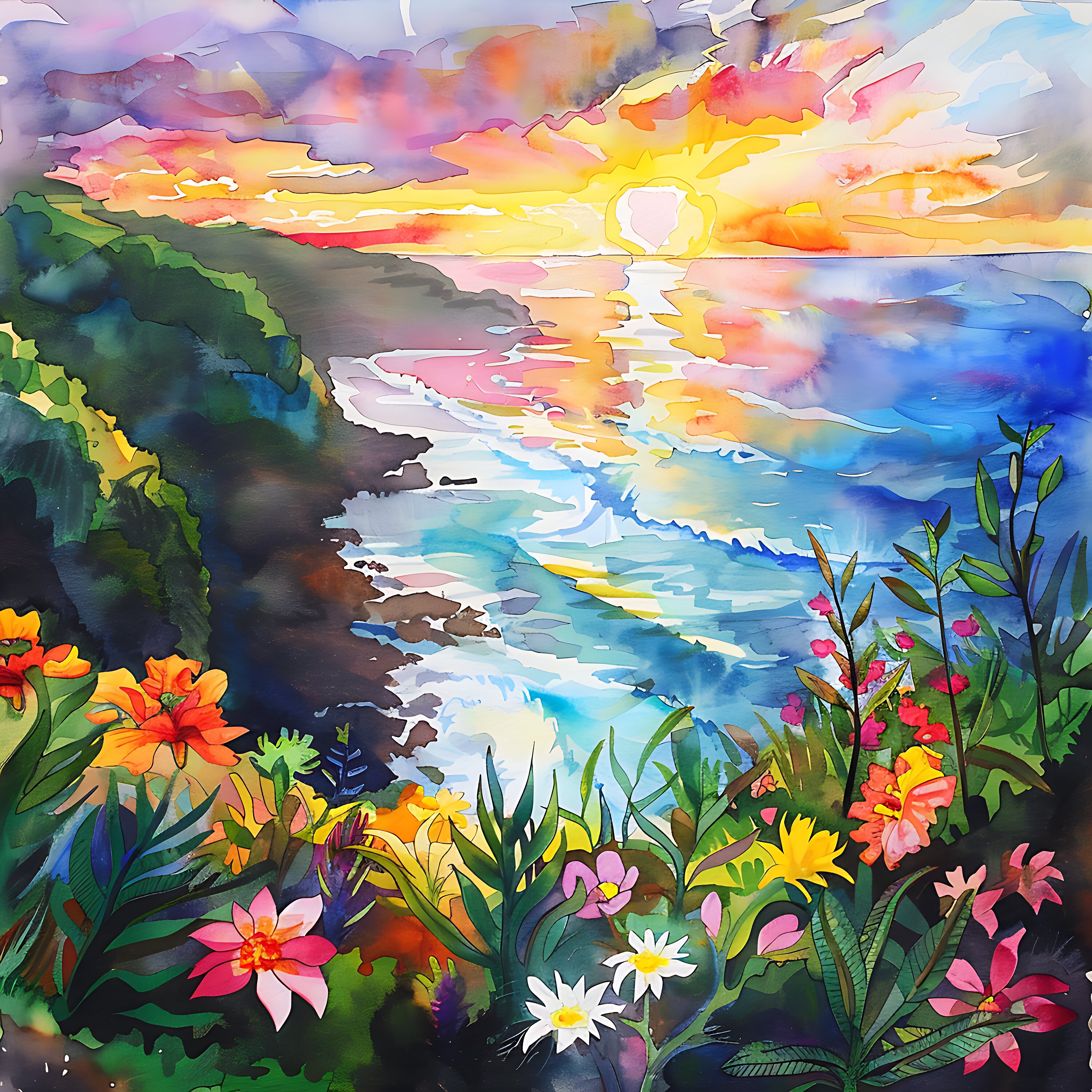 Watercolor Costa Rica Beach Canvas Print Scenic Tropical Paradise Wall ...