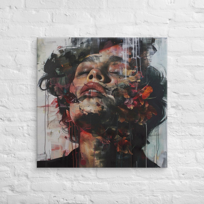Abstract Expressionist Portrait With Floral Accents Contemporary Mixed ...