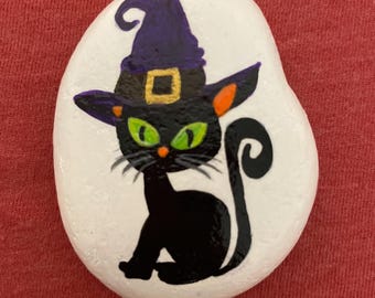 Halloween Black Cat Hand Painted Rock Painted Stone Decoration - Etsy