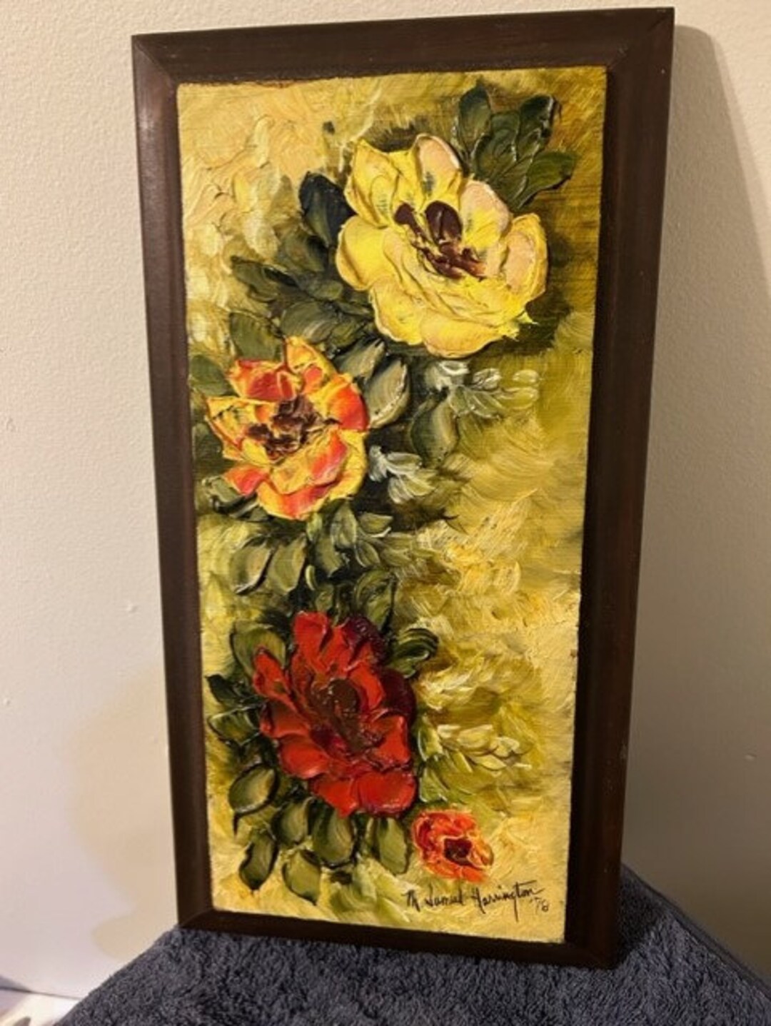 M. Samuel Harrington Impasto Painting on Wood of Yellow, Orange and Red ...