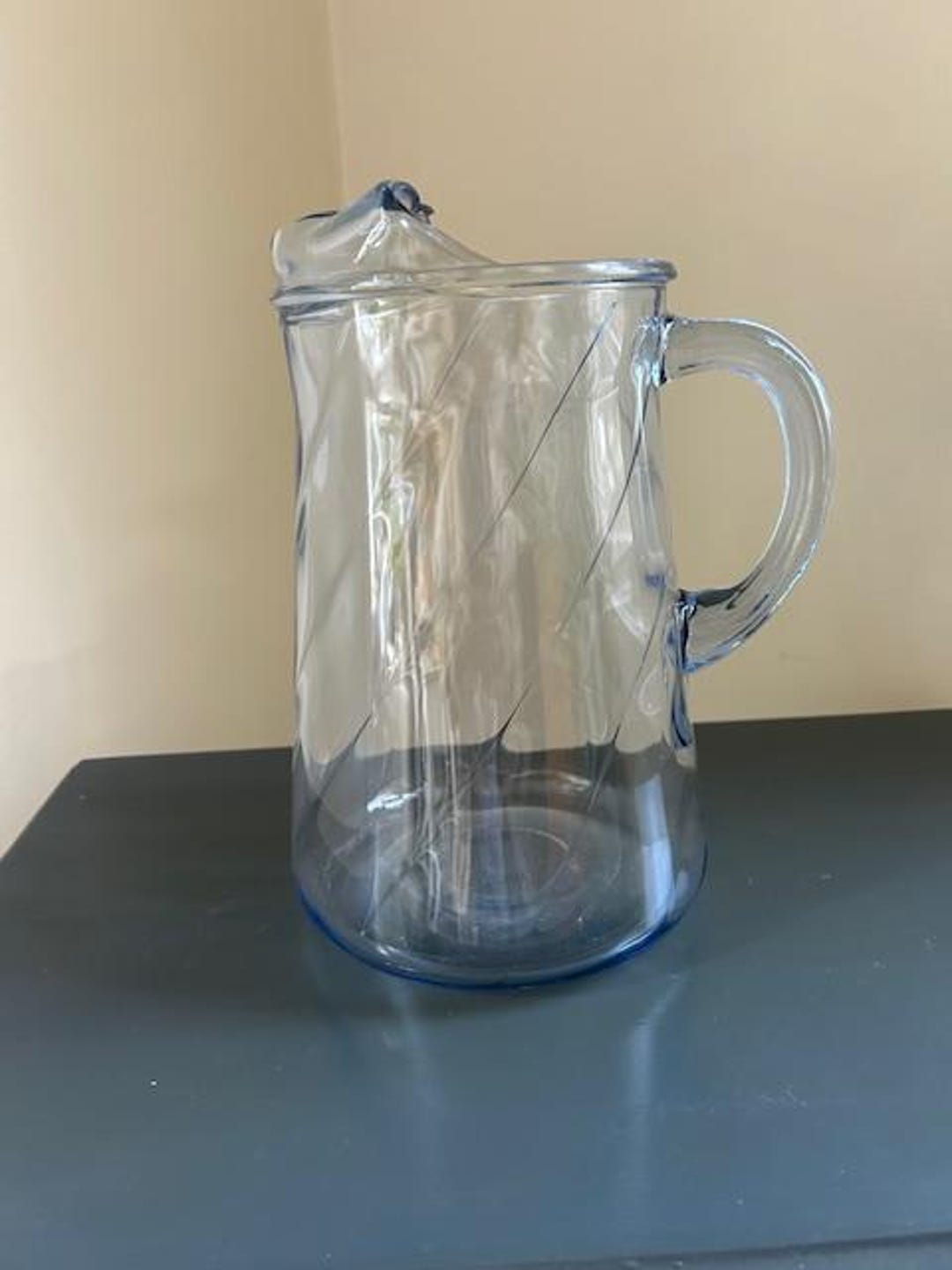 Vintage Glass Pale Blue Optic Swirl Pitcher ~ Ice Lip Lemonade, Iced ...