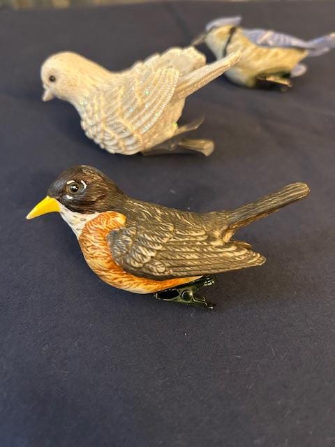 Three Lovely Clip on Bird Ornaments.robin,bluejay and Sparkly Dove Each ...