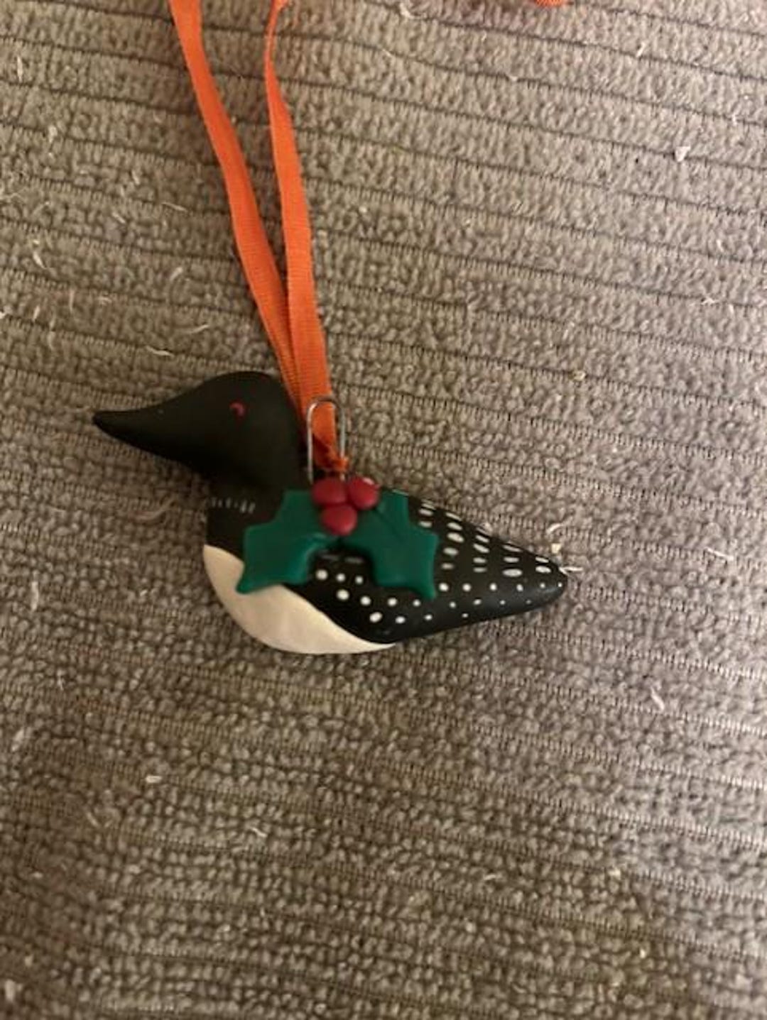 Ceramic LOON ORNAMENT Hand Painted Ornament With Holly and Berries on ...