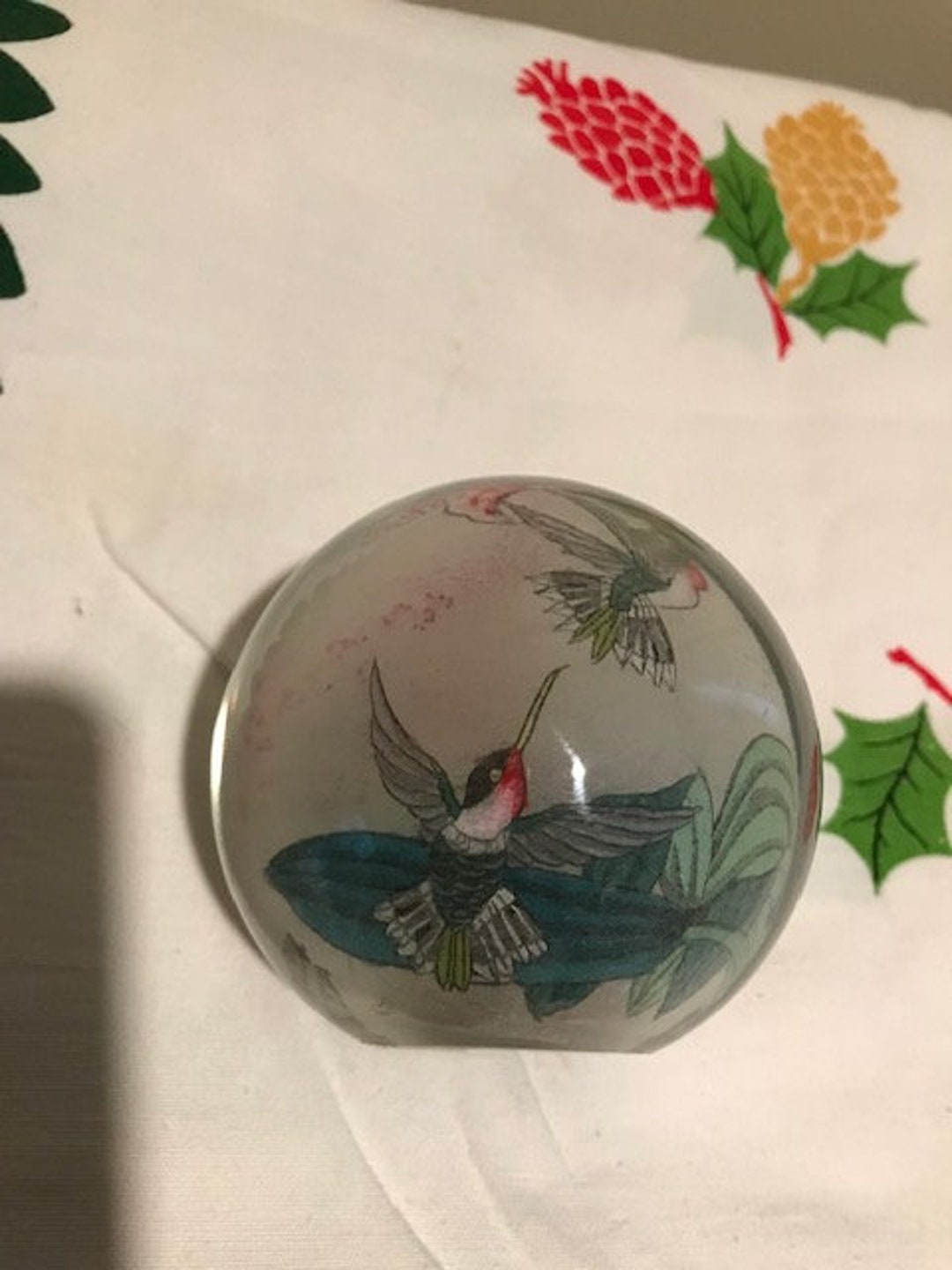 VTG 1993 BYA Reverse Painted Hummingbird Tiger Lillies Art Glass ...