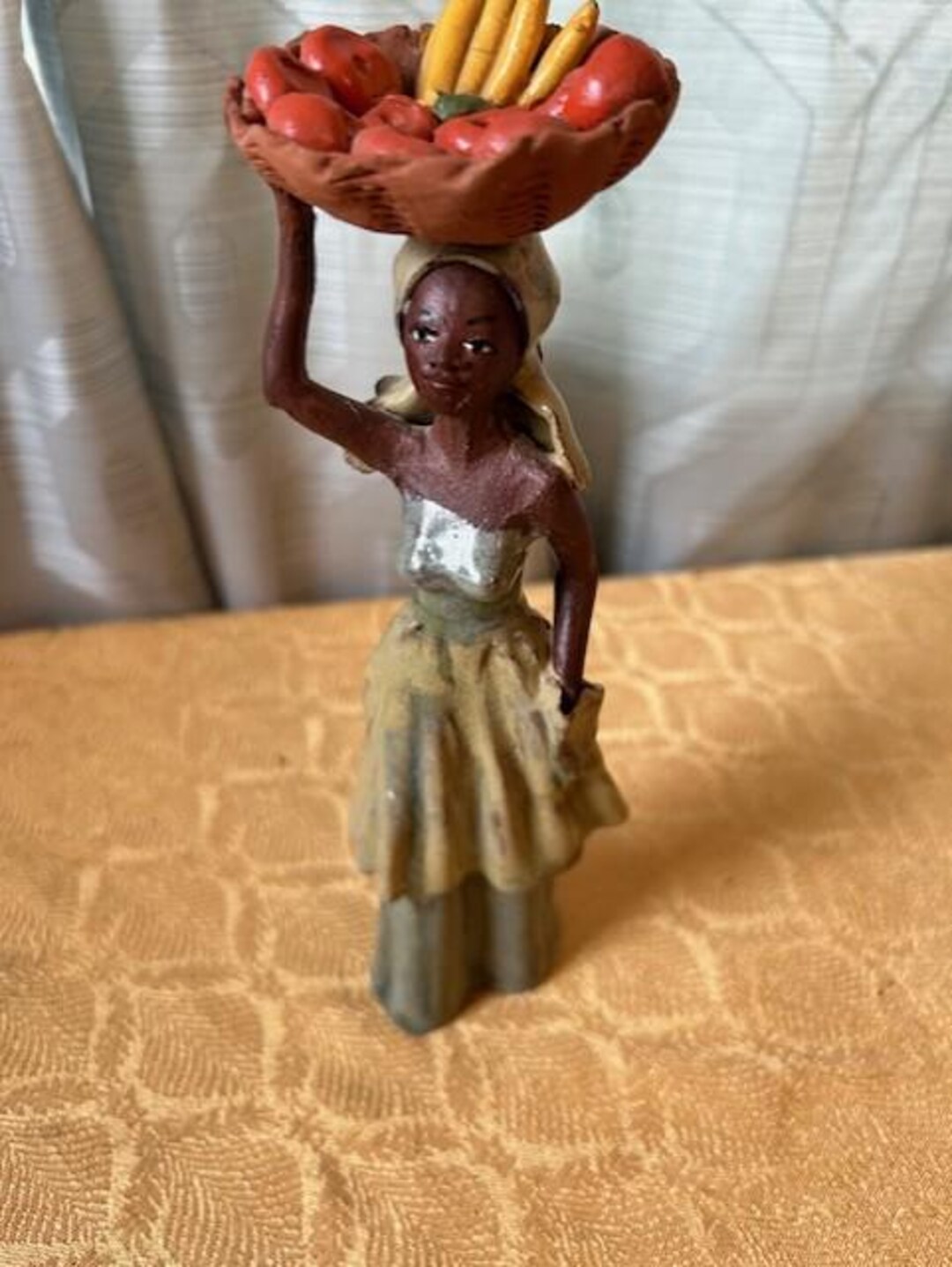 Vintage Jamaican Woman Clay Figurine With Fruit Basket Folk Art Creole ...