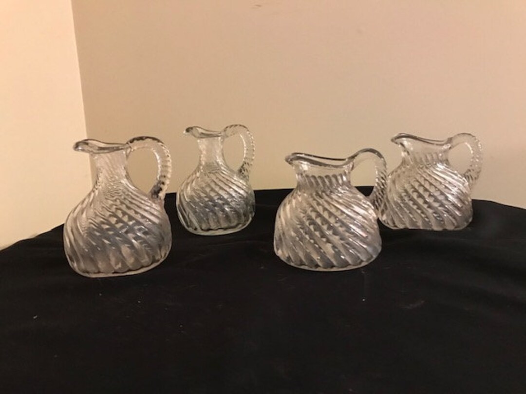 Vintage Blown Three Mold Clear Glass SWIRL Flat Bottom Pitcher ...