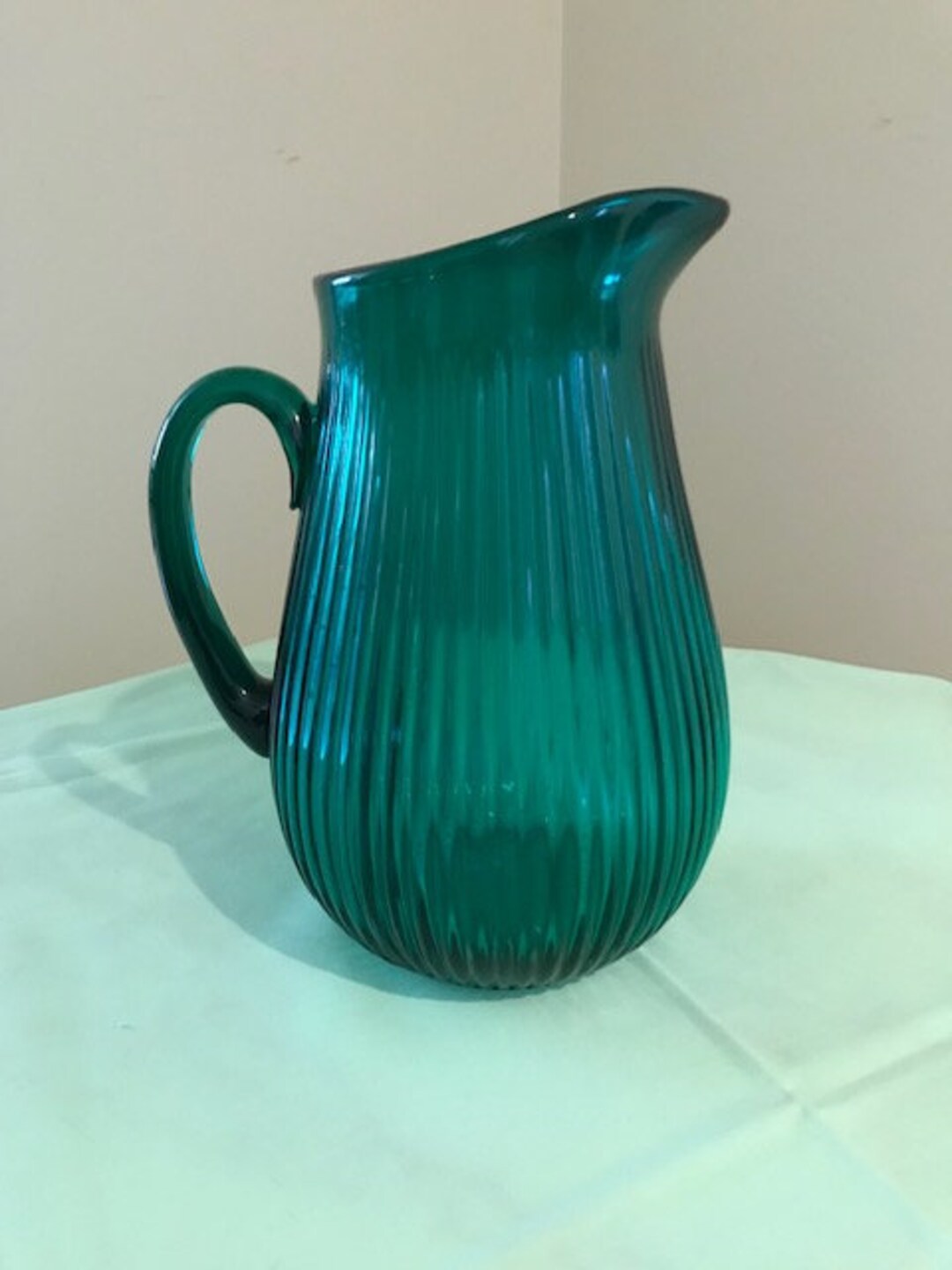 Emerald Green Glass Ribbed Pitcher - Etsy