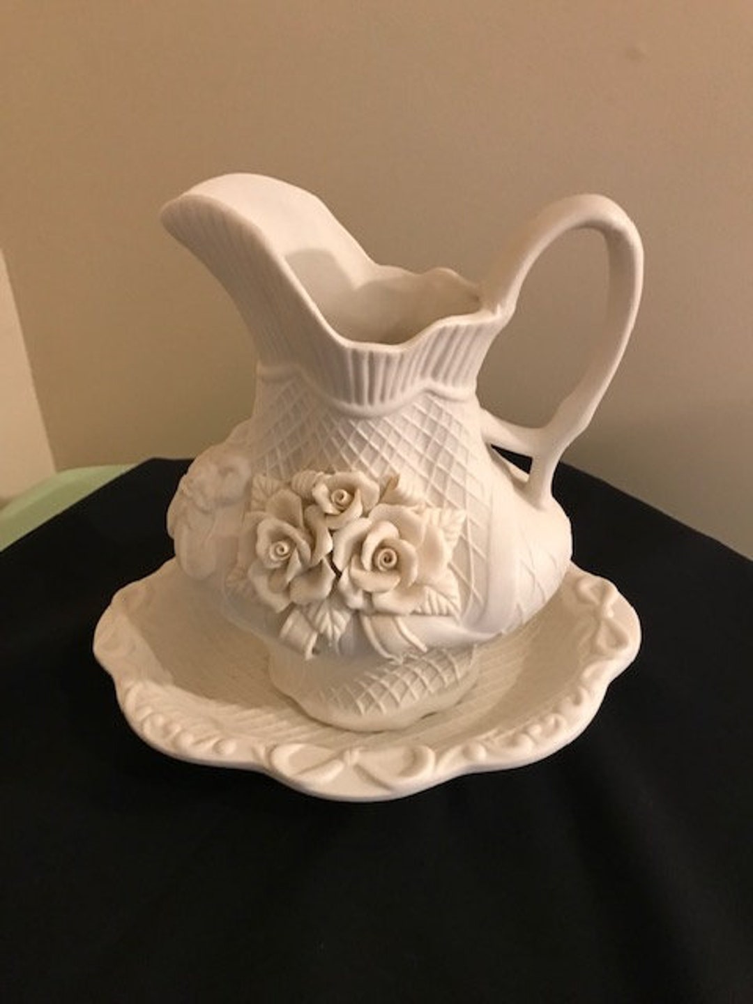 Vintage Pearl Porcelain Ivory Bisque Vase With Matching Tray. Ceramic ...