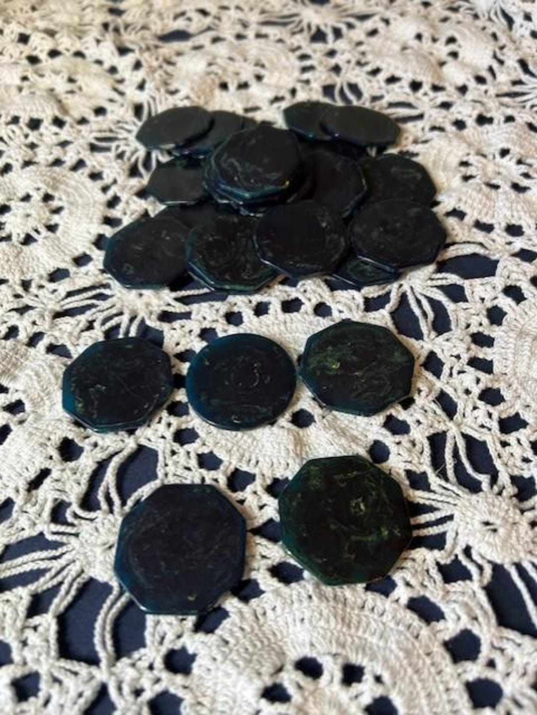 Vintage Bakelite Marbleized Poker Chips Octagon DARK GREEN With Yellow ...