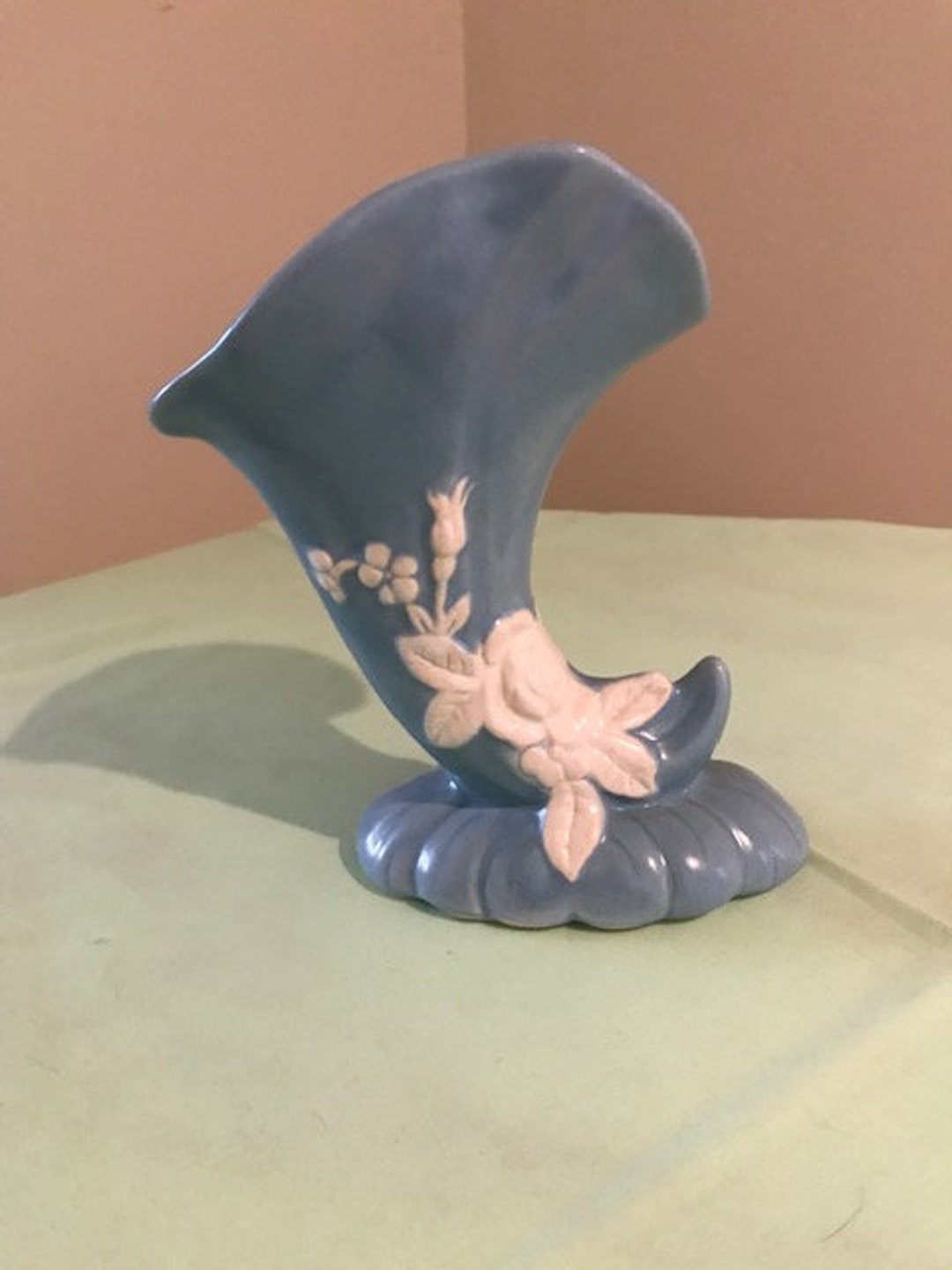 Vintage and Rare Weller Pottery Cameo Blue 1930s 6 1/4” Cornucopia Vase ...