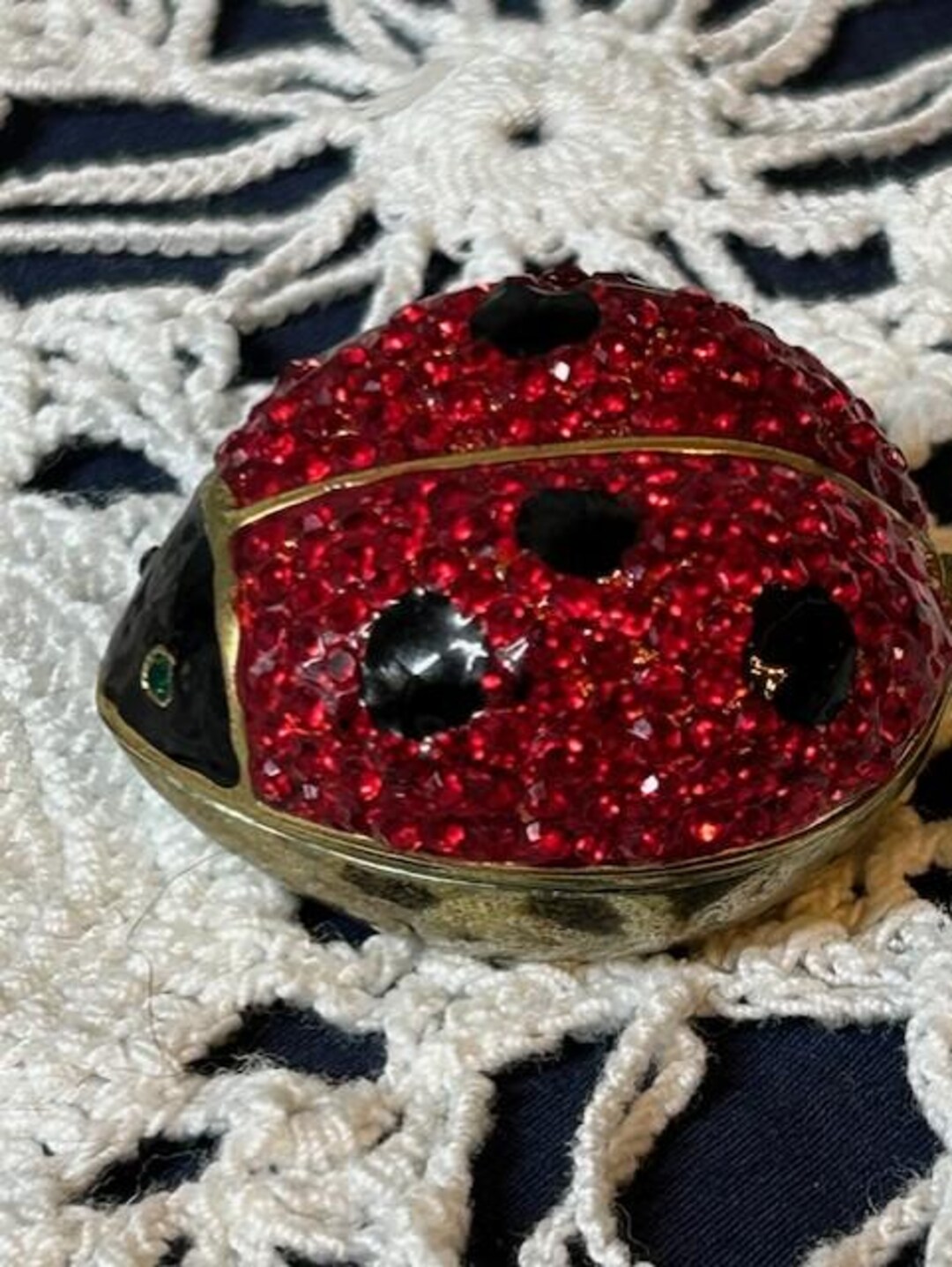 Vintage Ruby Red LADYBUG Trinket Box,pillbox is Crystal Encrusted With ...