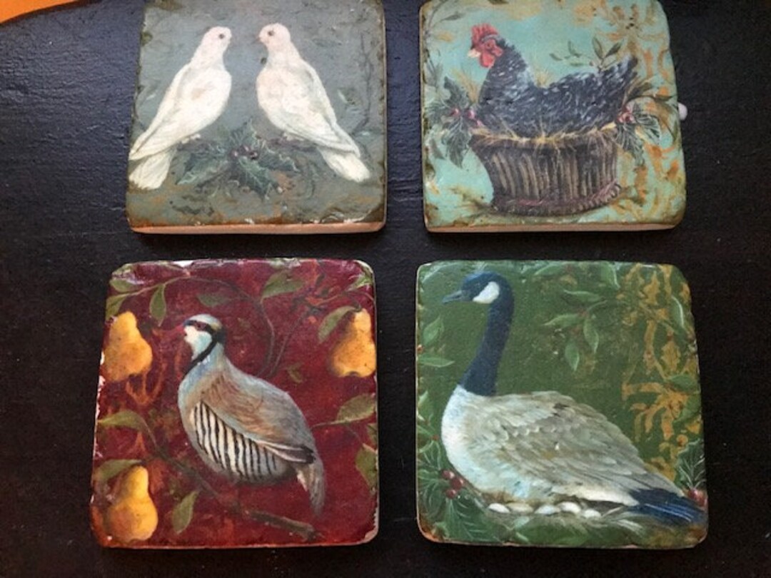 Kate Mcrostie (4) Bird Coaster Tile Travertine/ceramic Stone Nature ...
