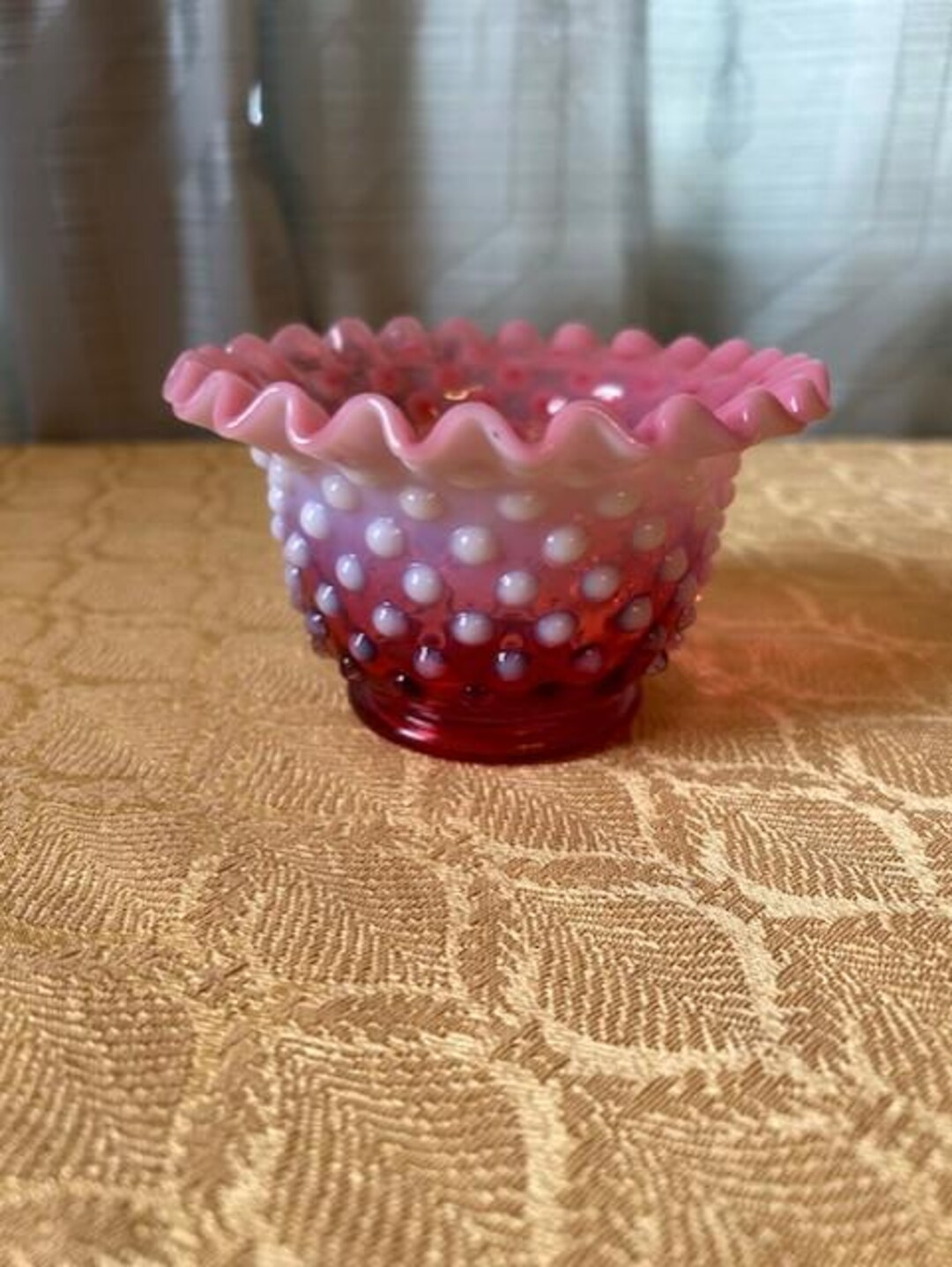 Vintage Fenton Hobnail Cranberry,pink and White Small RUFFLED TRINKET ...