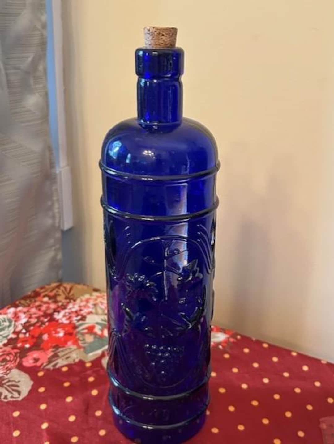 Vintage Cobalt Blue Embossed With Grapes and Leaves,glass Bottle With ...