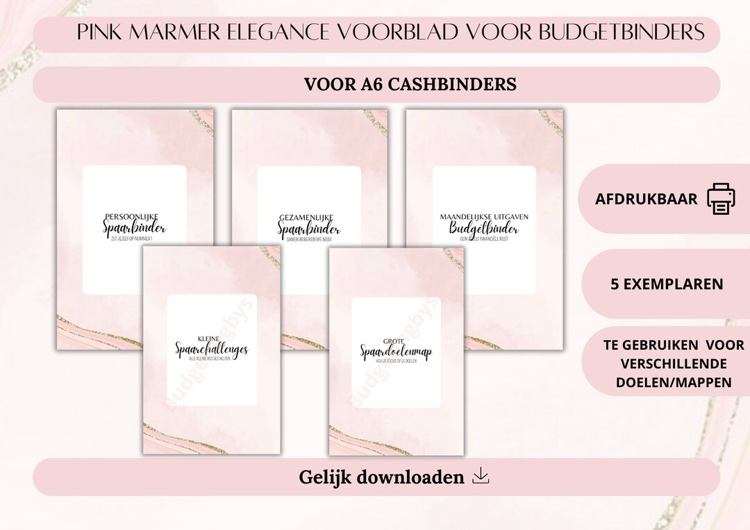 Pink Marble Elegance Budget Binder Cover Page A6 Budget Binder Savings ...