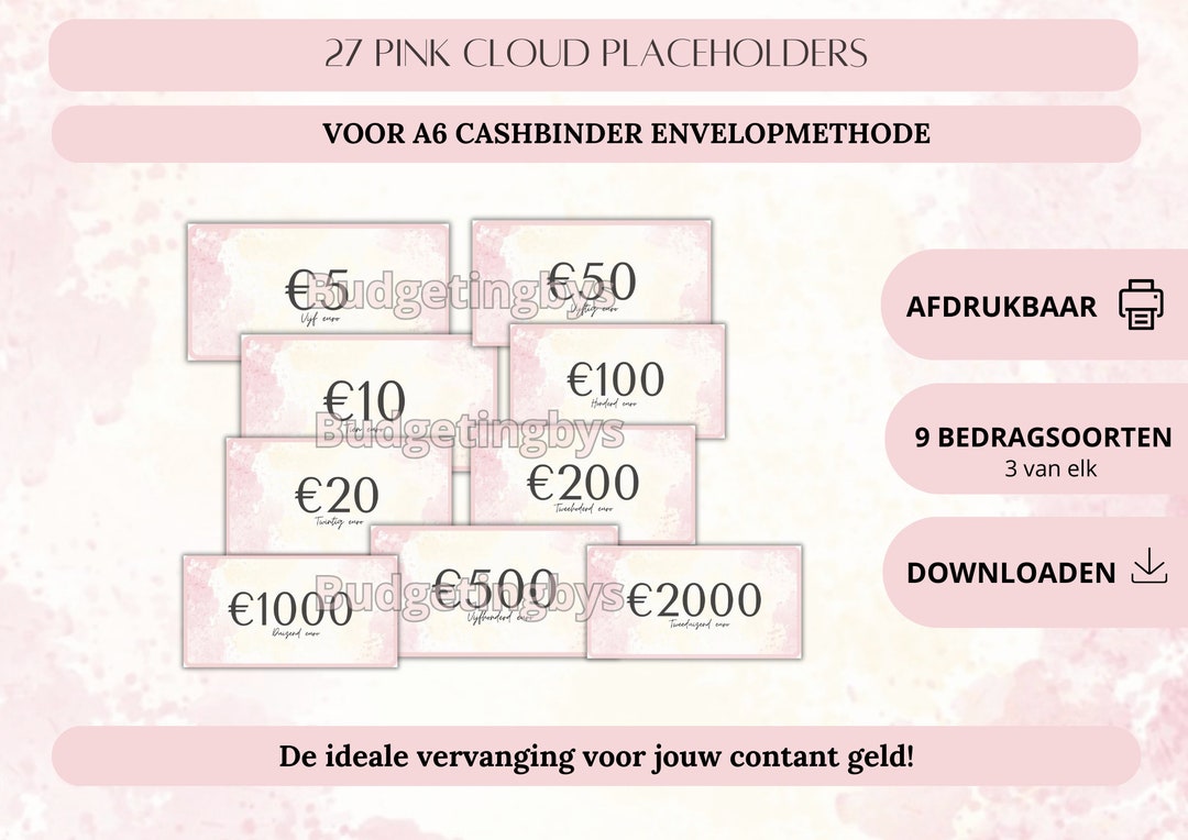 27 Pink Cloud Placeholders A6 Budget Binder Fake Money Replacing Money ... 27 Pink Cloud Placeholders A6 Budget Binder Fake Money Replacing Money ...