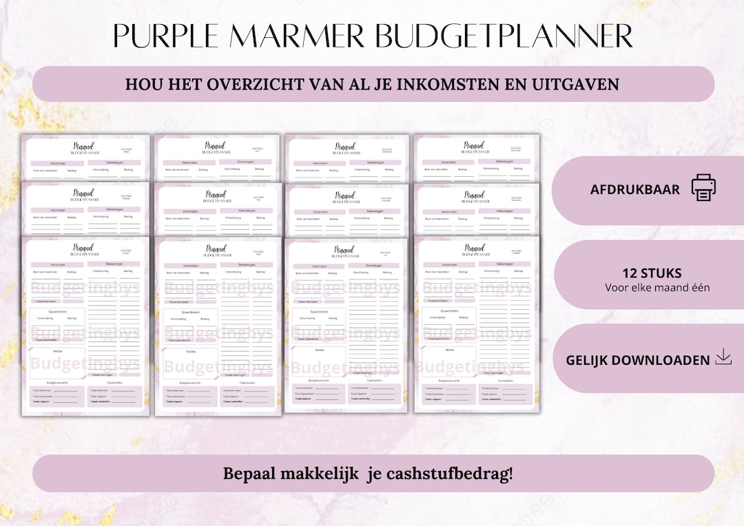 Purple Marble Monthly Budget Planner Package | 12 Budget Planner | Cash ...