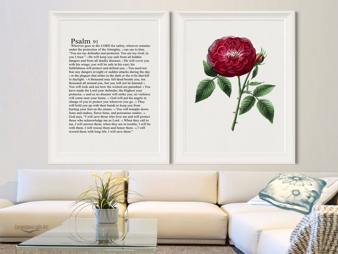 Psalm 91, Floral Wall Art Décor, Wall Art Décor, Bible Scriptures Wall ...