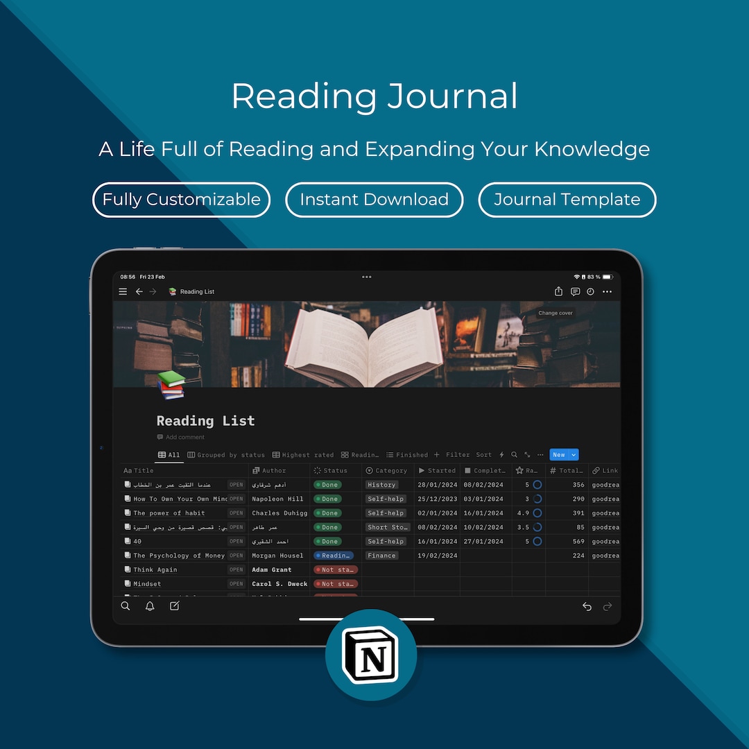 Unlimited Reading Journal Digital Reading Journal Digital Reading List ...