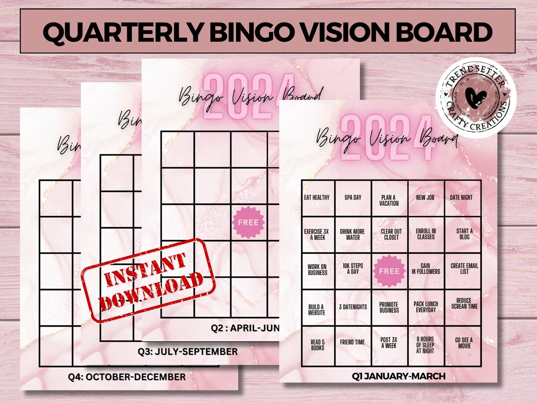 Quarterly 2024 Vision Board Bingo Printable PDF Plan & Achieve Your ...