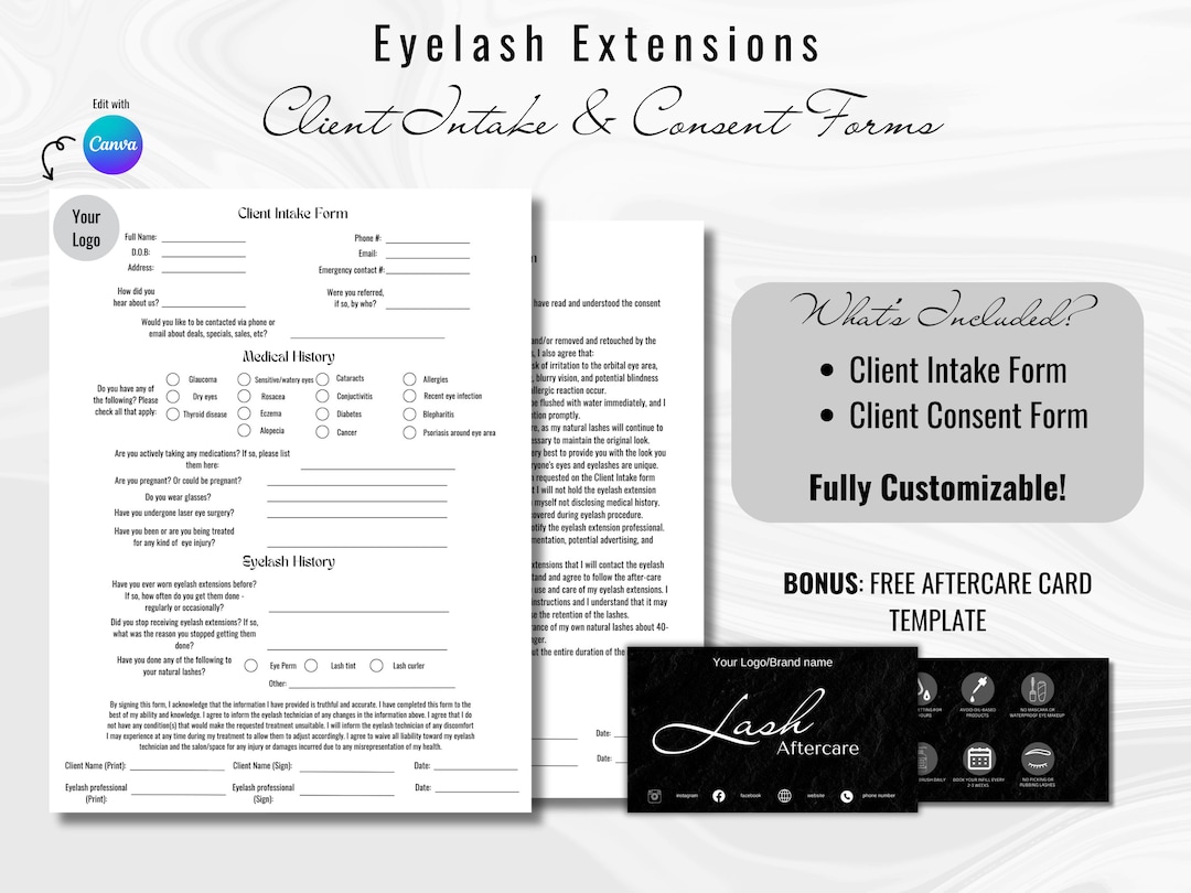 Eyelash Extension Forms Editable Consent and Intake Forms Template - Etsy