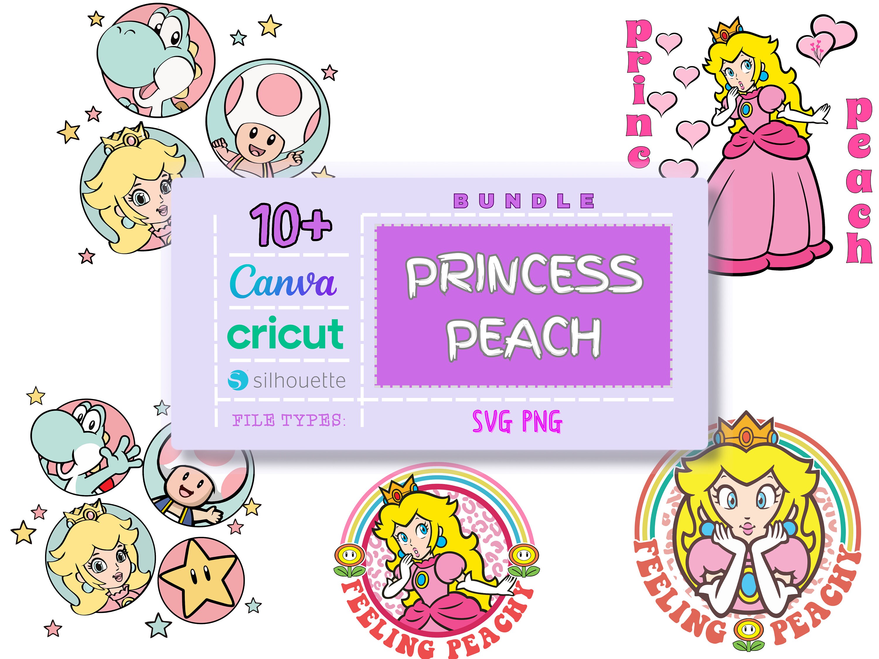 Princesa Peach Svg Mini Bundle, Svg Png, Princesa Peach Png, Diseño ...