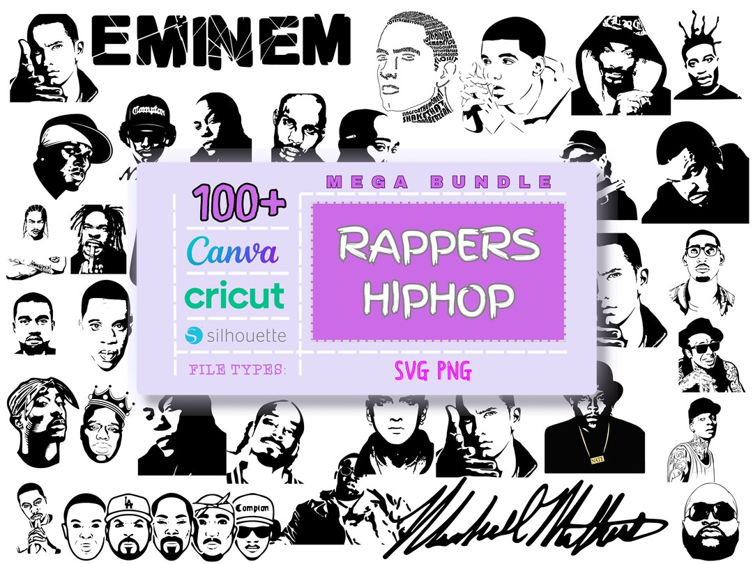 Rappers and Hip Hop Svg Bundle High Resolution PNG Instant Download Dtf ...