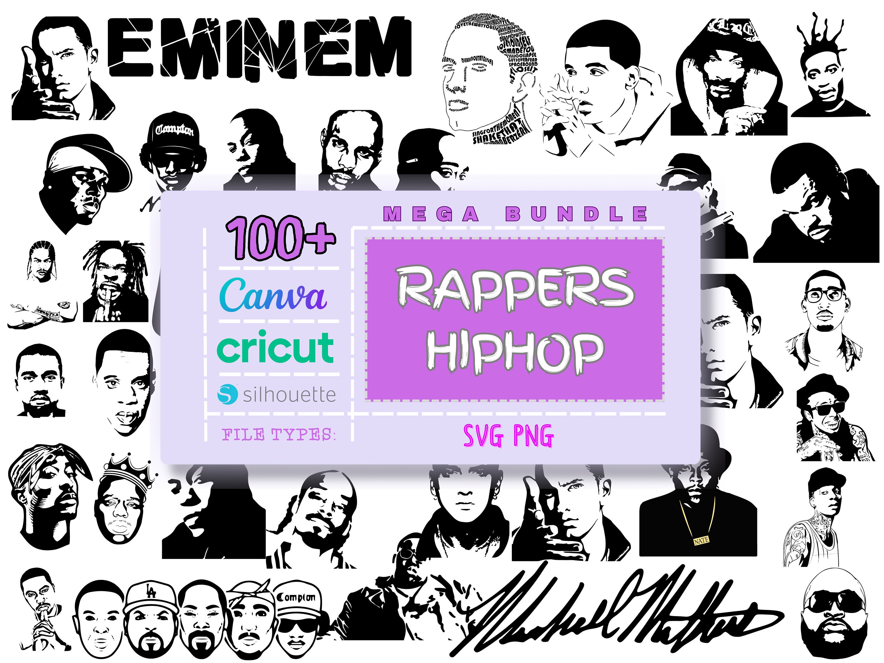 Rappers and Hip Hop Svg Bundle High Resolution PNG Instant Download Dtf ...